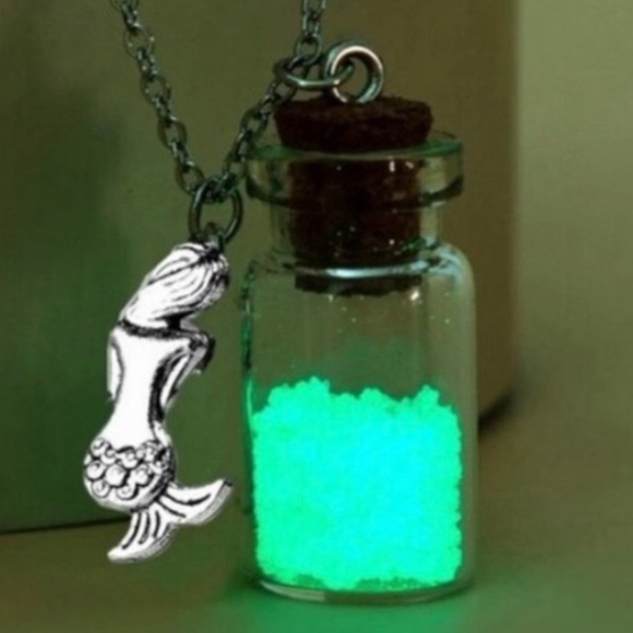 Jewelry | Magic Mermaid Silhouette Blue Glow In Dark Beach Sand Bottle ...